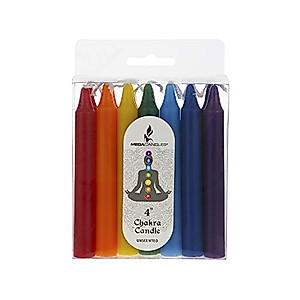 Mega Candles 14 pcs Unscented Chakra Straight Taper Candle, Hand Poured Premium Wax Candles 4 Inch x 1/2 Inch, 100% Cotton Wick, Promotes Positive Energy, Aids Meditation, Relaxation & More