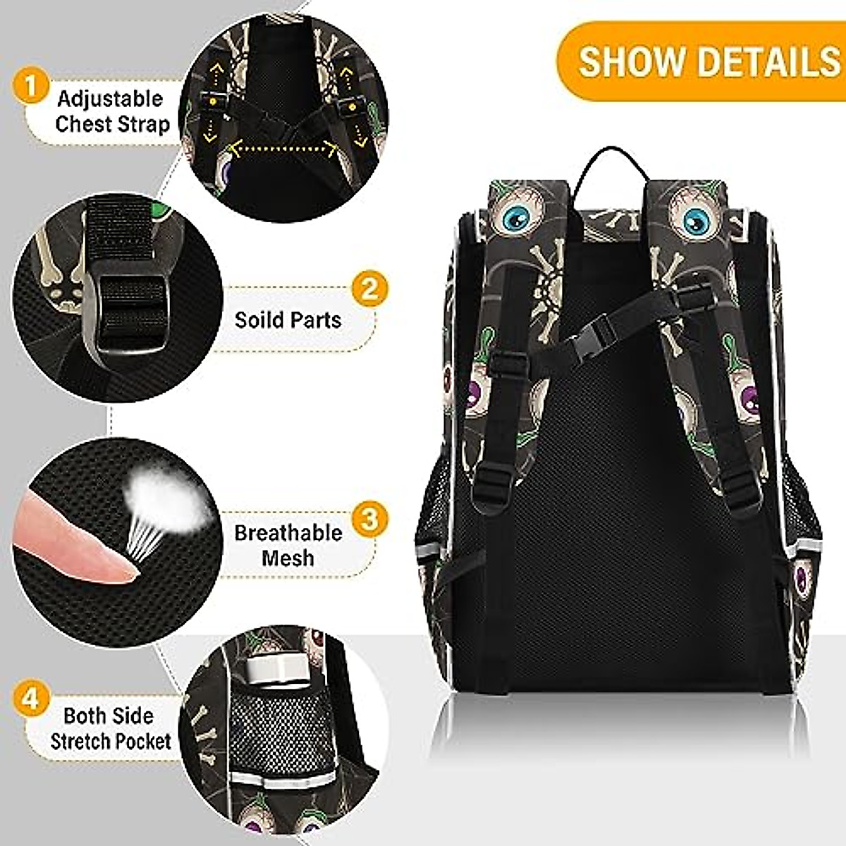 Sletend Large Capacity Printing Student Shoulder Bag for Children Teenagers Eyeball Laptop Bag School Bag for Work School, Men's and Women's Travel Backpack