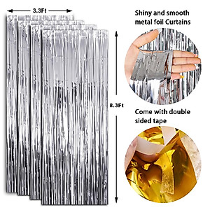 Fringe Curtains Party Decorations, Tinsel Streamers Birthday Party Decorations, Fringe Backdrop for Graduation, Baby Shower, Gender Reveal, Disco Party (4 Pack, Silver)