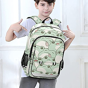 Glaphy Cute Frog Pattern Backpack Lightweight Laptop Backpack Student Travel School Bag with Reflective Stripes