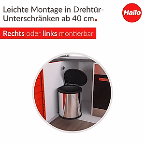 Hailo Compact-Box M Built-in Pull-Out Waste bin | 1 x 15 liters / 4.0 gallons | Lid Lift System | for hinged Door Base cabinets from 15.7 in | Stainless Steel | Made in Germany