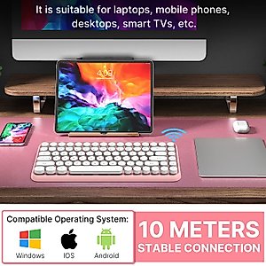 FELICON Wireless Bluetooth Keyboard, Mini Portable 84-Key Typewriter Retro Round Keycaps Keyboard,Compatible with Android, Windows, PC, Tablet-Dark, Perfer for Home and Office Keyboards(Pink)