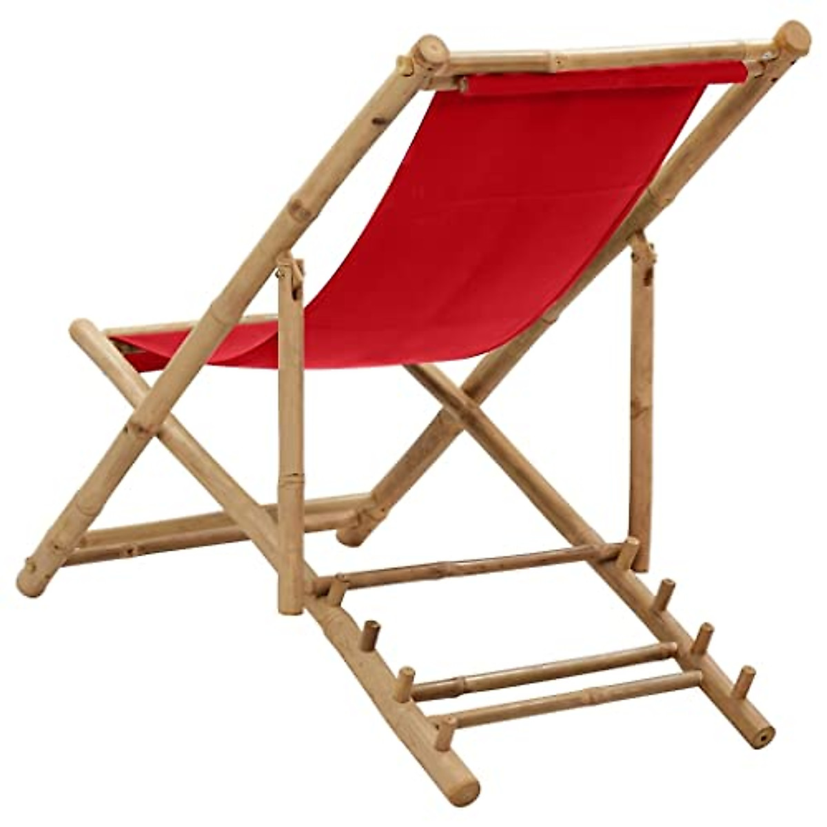 GOLINPEILO Foldable Deck Chair Bamboo and Canvas Red for Relaxing, Foldable Patio Deck Chair with Adjustable Height for Yard, Patio, Deck, Backyard -AA