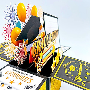 Seasons Stars SSDecor Glittery 3D Graduation Pop Up Card with Envelope - Perfect Congratulation Grad Card for 2024 Graduation, Graduation Party Supplies, High School and College Graduates