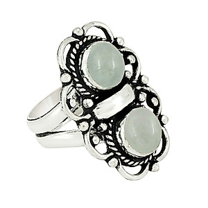 3, 40Cts Two Stone Natural Aquamarine 925 Silver Plated Ring Size 8 For Women, Handmade Green Stone March Birthstone Ring Jewelry Gift For Women Mom Wife