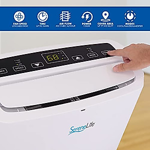 SereneLife SLPAC14.5 Portable Air Conditioner-Compact Home A/C Cooling Unit with Built-in Dehumidifier & Fan Modes, Includes Window Mount Kit (14,000 BTU), White