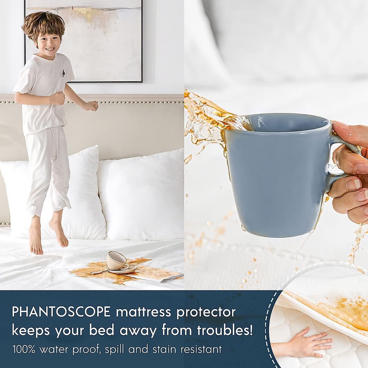 Phantoscope 100% Waterproof Mattress Protector, Queen, Mattress Cover 3D Air Soft Fabric, Mattress Pad Cover with 18'' Deep Pocket, Noiseless Washable, Queen Size