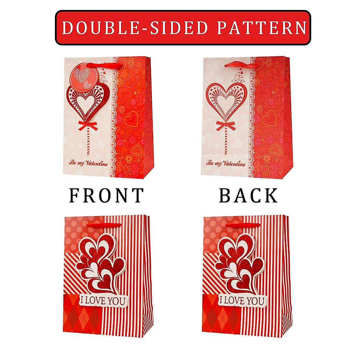 4 Pcs Valentines Day Gift Paper Bags with Handles, Creative Unique Valentines Day Gift Bags for Anniversary