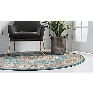 Unique Loom Aurora Collection Over-Dyed, Abstract, Botanical Southwestern, Transitional Area Rug, 8 ft x 8 ft, Teal/Beige