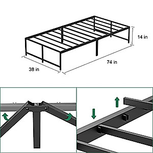 KAMPKEEPER Twin Bed Frames,14 Inch Platform Bed Frames,Twin Size Heavy Duty Bed Base with Metal Steel Slats Support,No Box Spring Needed,Black