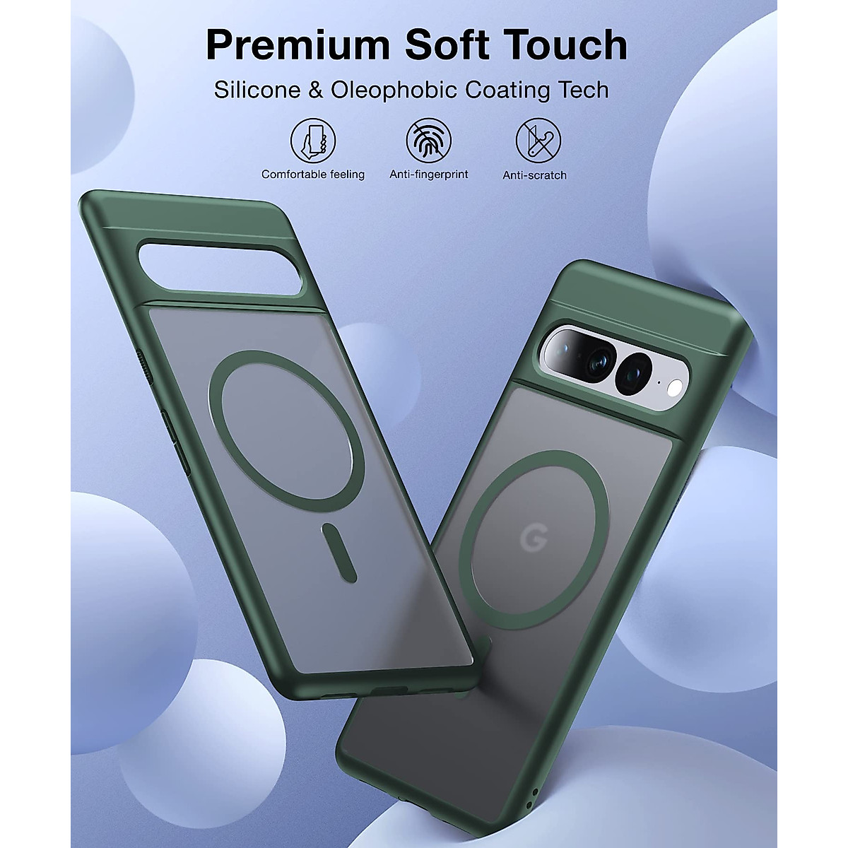 FNDMIL Magnetic for Google Pixel 7 Pro Case [Compatible with MagSafe][Anti-Fingerprint][Slim Fit][Military Shockproof] Translucent Matte Hard Back Pixel 7 Pro 5G Phone Cover 6.7”, Green