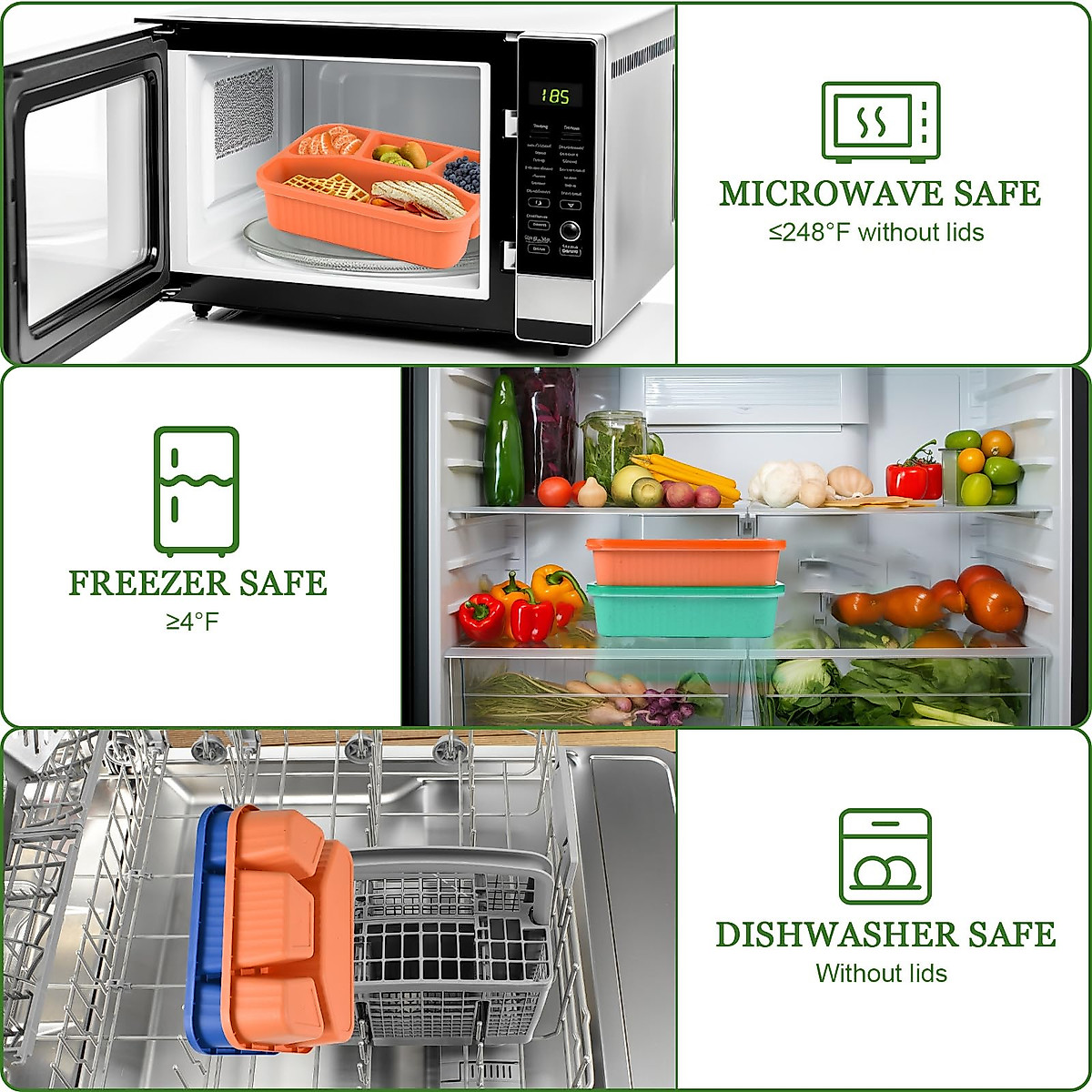 BIEOFFEI 4 Pack Bento Box Lunch Boxes for Adults, 4 Compartment Meal Prep Containers with Lids, Reusable Bento Box Snack Containers for Work, Travel, Picnic, Microwave & Dishwasher Safe