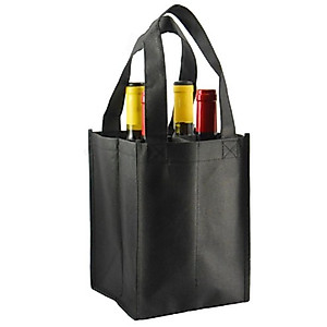 Reusable Non-Printed Wine Tote- 4 Pack (Black, 4 Bottle)