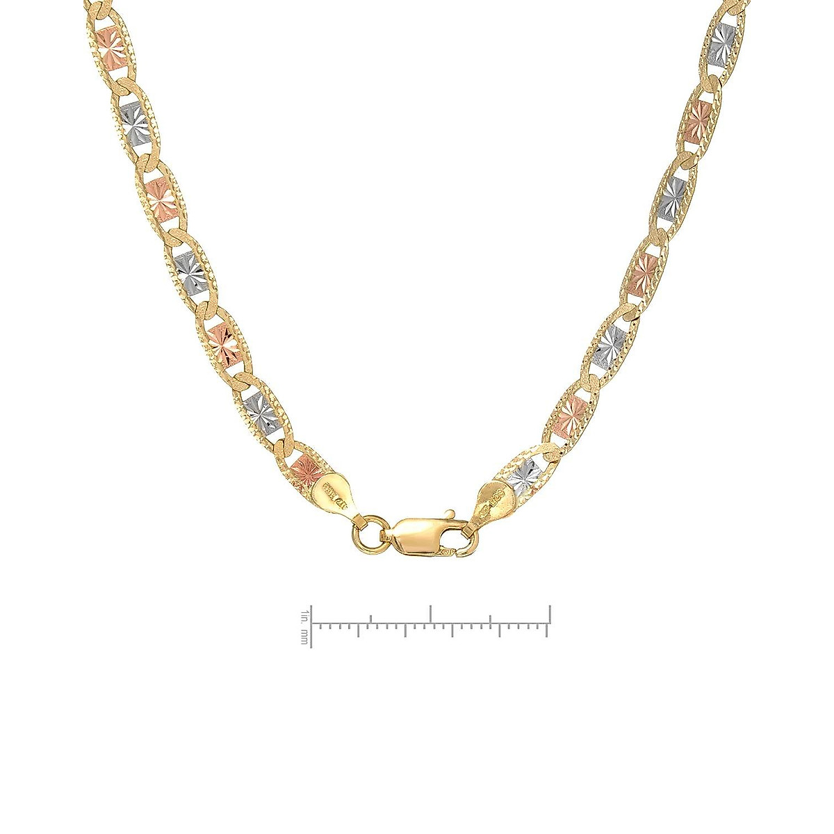 MCS Jewelry 10 Karat Three Tone Yellow Gold/White Gold/Rose Gold Necklace 2.75MM Width (16"-24") (24)