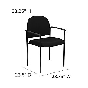 Flash Furniture Tiffany Side Reception Chair with Armrests, Stackable Fabric Waiting Room Chair for Commercial or Residential Use, Black
