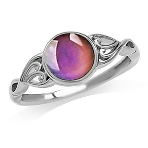 HUKQBUNX 925 sterling silver fashion color changing mood Ring Round Cut Cubic Zircon eternal CZ commitment Moonstone mood change wedding engagement ring size 6-10 (Size 7)