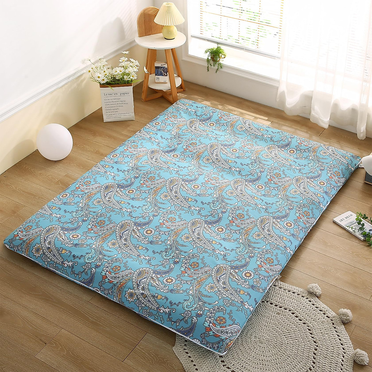 YUDACHU Futon Floor Mattress Cover with Zipper, Cotton Japanese Futon Cover Full Size, Machine Washable Soft Skin-Friendly Tatami Mattress Cover for Dust Protection