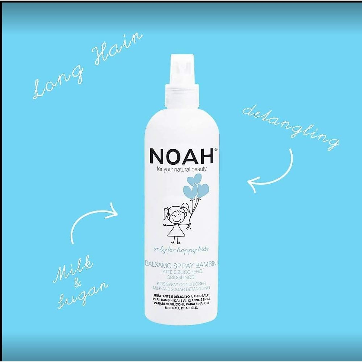 NOAH Conditioner Detangler for Kids - Milk & Sugar Conditioner with Vitamin E - Vegan, Gentle Hair, Non Toxic, Frizz Free, Eco Friendly Conditioner - 8.5 fl.oz