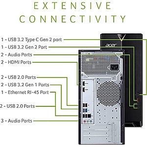 acer 2022 Aspire Mini Tower Desktop 10th Intel i5-10400 6-Core CPU- UHD Graphics - 32GB DDR4-512GB NVMe SSD + 1TB HDD - DVD Writer - WiFi 6 RJ45 HDMI Windows 10 Pro w/ 32GB USB Drive