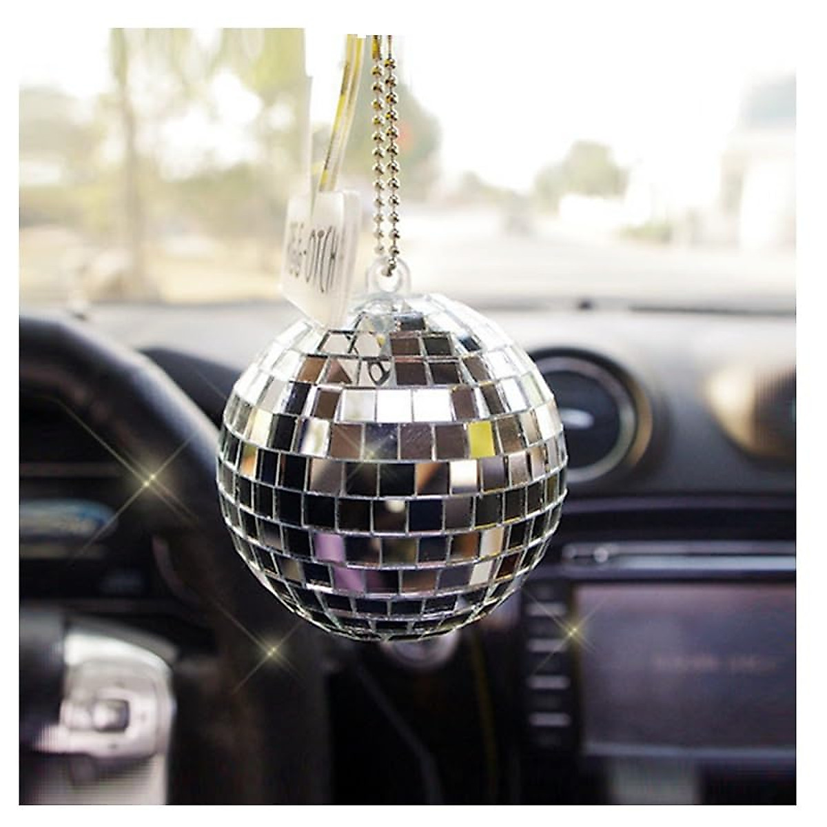Disco Ball Car Accessory,Mirror Disco Ball Hanging,Car Disco Ball,Disco Car Charm, Rear View Mirror Hanging Accessories (Silver(1.9inch))