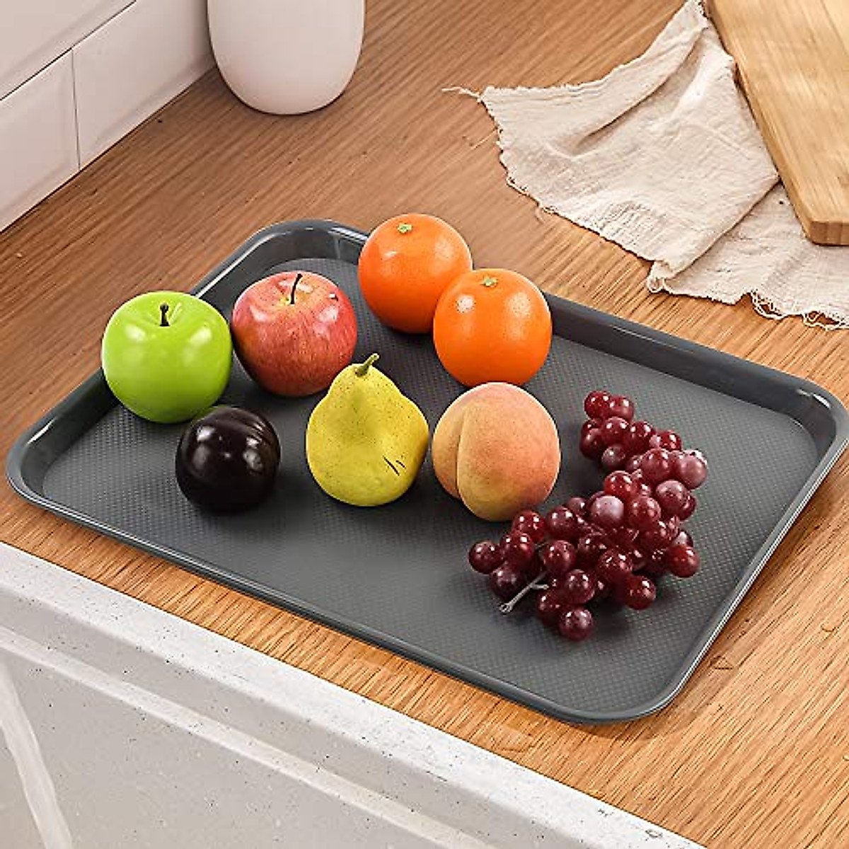 Vcansay Larger Plastic Fast Food Restaurant Serving Trays, Deep Grey, 6 Packs