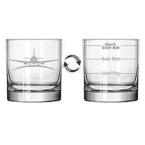 11 oz Rocks Whiskey Highball Glass Two Sided Airplane Pilot Flight Attendant