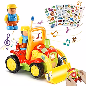 LOVE LIFE Cartoon RC Construction Car with Lights and Music Electric Radio Control Toy Remote Control Car for Babies Kids Toddlers Boys Girls