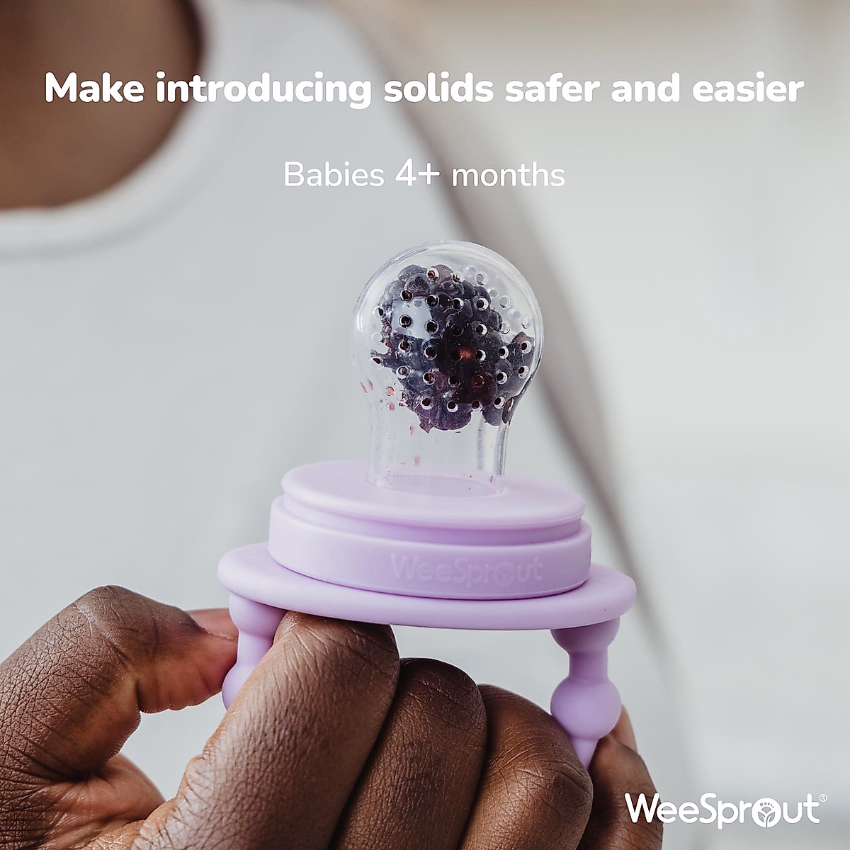 WeeSprout Silicone Baby Food Feeders + Freezer Tray for Batch Prep, Set of 2, Introduce New Foods Safely, Double as Teething Toys, Includes 2 Extra Pouches & Travel Lids, Dishwasher Safe