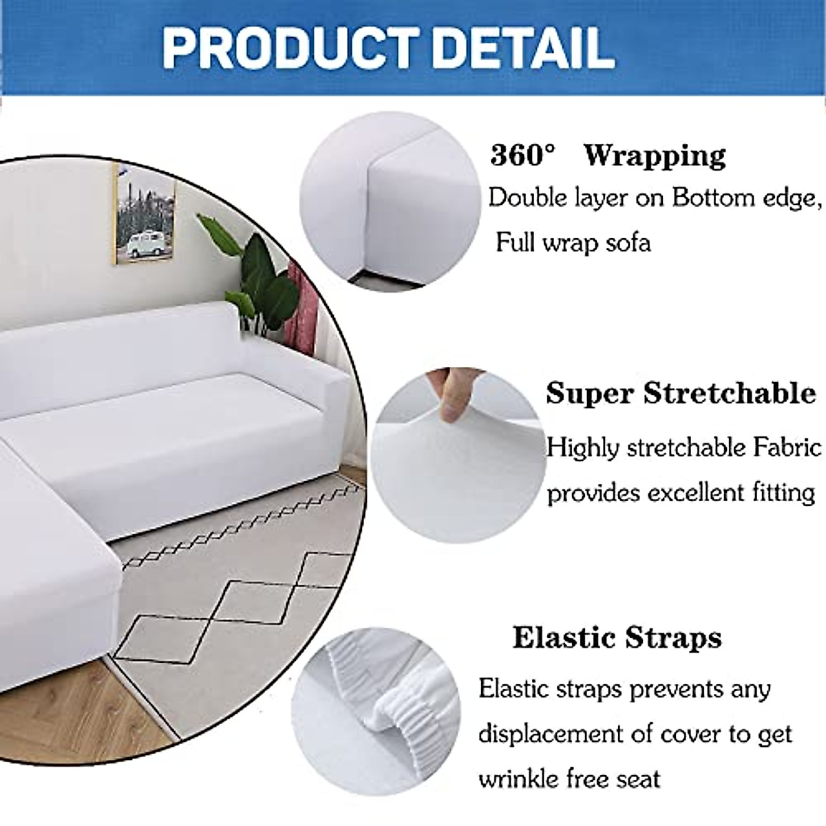 TVPFM Stretch Sofa Slipcover, Microfiber Soft Sectional Couch Covers Removable Elastic Bottom L-Shaped Sofa Covers Furniture Protector for Pets Cat Dog-Blue B-4 Seater+4 Seater