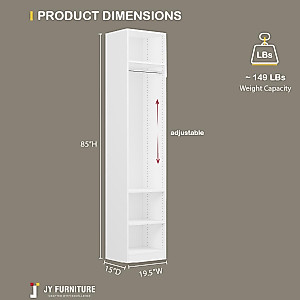 JY Furniture Armoire Wardrobe Closet, Particle Wood with Adjustable Shelves, Hanging Rod for Bedroom, Dressing Room, White (19.5" W x 85" H x 15" D)