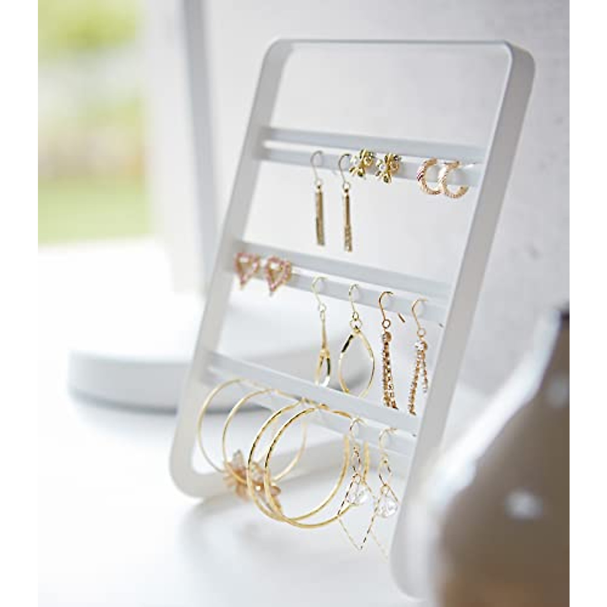 YAMAZAKI Home Earring Display Stand-Holder Steel | Jewelry Organizer, One Size, White