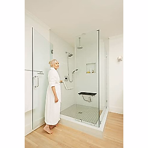 18" x 15" Black Folding Wall Mount Shower Seat Bench, ADA Compliant