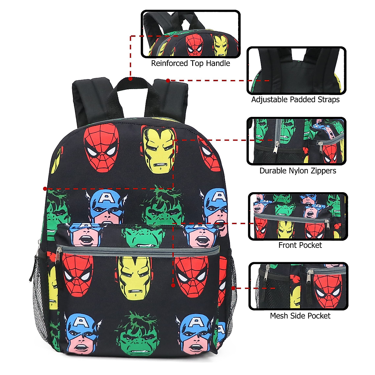 Marvel Avengers Kids Full Size All Over Print 16" Comic Backpack