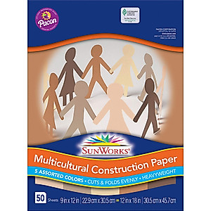 Pacon® PAC9509BN Multicultural Construction Paper, 10 Assorted Colors, 9" x 12", 50 Sheets Per Pack, 10 Packs