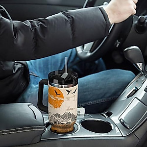 Flradish 40oz Tumbler with Handle, Vintage Western Cowboy Stainless Steel Tumbler with Lid and Straws Double Wall Vacuum Insulated Leakproof Coffee Travel Mug