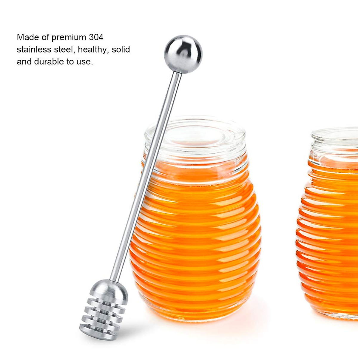 Honey and Syrup Dipper Stick, Server Honey Spoon 304 Stainless Steel Wand for Honey Pot Jar Containers 6.3 Inch