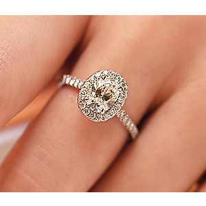 WDIYIEETN White Oval Cut Petite Halo Simulated Diamond Cubic Zirconia CZ Engagement Ring Stunning Solitaire Crystal Wedding Ring for Women (7)