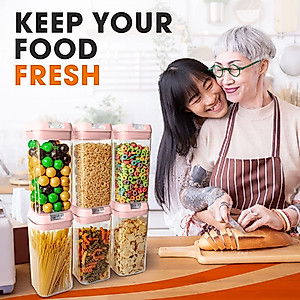 Cheer Collection Airtight Food Storage Containers, Kitchen Storage Containers for Pantry, Set of 6 Food Containers with Lids Airtight, Pantry Storage Containers & Organizers with Lids, 12L, Pink