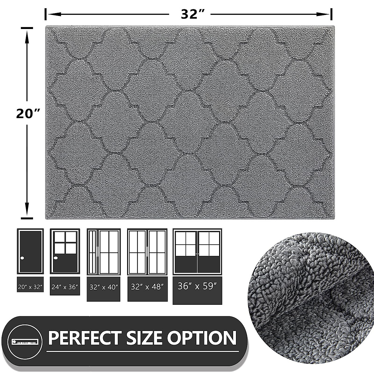 REFETONE Indoor Doormat, Front Back Door Mat, 20x32, Non-Slip Absorbent Resist Dirt Door Mats, Machine Washable Low-Profile Inside Floor Mat Door Rugs for Entryway, Grey