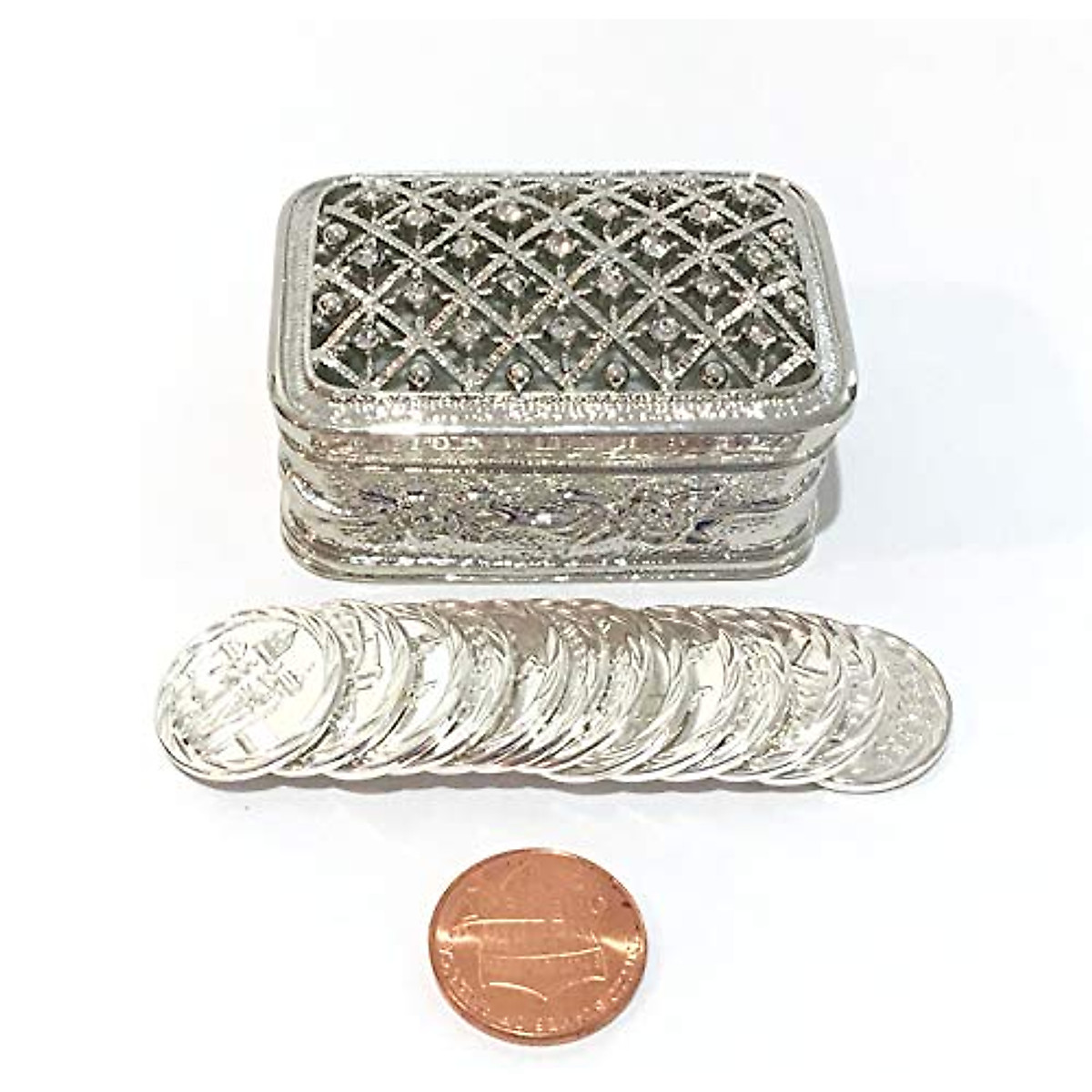 Rectangular Silver Rhinestones Wedding Arras Box & Unity Coins Arras de boda