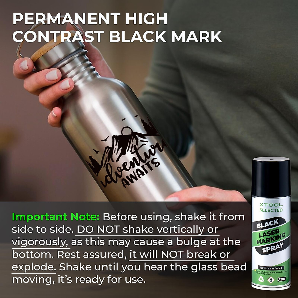 xTool Black Laser Marking Spray, 8.5 oz High Contrast Permanent Black Markings for CO2, Fiber, and Diode Laser Engravers