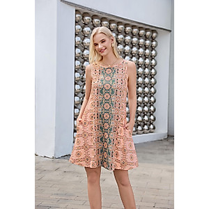 Sundress for Women Floral Bohemian Dress Sleeveless Loose Aline Beach Cover Up(Pink Boho Flower,M)