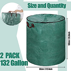 2 Pack Reusable Yard Lawn Waste Management Bags, Collapsible Garden Grass Leaf Bag Holder with Lid and Handle, Extra Large Heavy Duty Gardening Container for Garbage Dumpster Debris (132 Gallon)