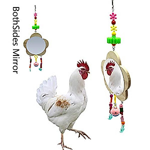 Vehomy Chicken Toys for Hens with Mirrors Chicken Wood Mirror Toy with Bell for Chicks Hens Roosters