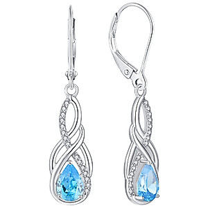 YL Infinity Earrings 925 Sterling Silver Twist Dangle Drop Earring Created Aquamarine Celtic Knot Leverback Jewelry for Women