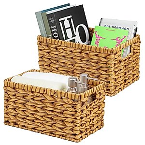 Wicker Baskets, Wicker Storage Baskets for Organizing Shelves, Waterproof Plastic Rattan Wicker Baskets for Storage, Woven Pantry Baskets, 2-Pack
