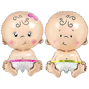 KatchOn, Baby Gender Reveal Balloons Set - 32 Inch, Pack of 2 | Baby Balloons, Gender Reveal Decorations | Baby Boy Balloons and Baby Girl Balloons, Twin Baby Shower Decorations | Boy Or Girl Balloon