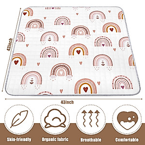 Boho Rainbow Portable Baby Play Mat, 43 x 43 Inch Washable Foldable Crawling Mat, Non Slip Playmat for Babies, Kids Play Mats Pad for Floor Playpen Toddler Infants Tummy Time Activity