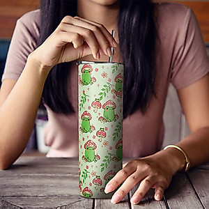 Ceovfoi Frog Gifts for Women,Cute Green Kawaii Frog Mushroom 20 Oz Tumbler with Lid and Straw,Kawaii Frog Stuff/Decor/Accessories/Things