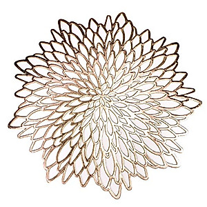 Set of 6, Gold Metallic Vinyl Round Placemats Laminated Plastic Morden Dining Table Decoration, Leaf by Snowkingdom